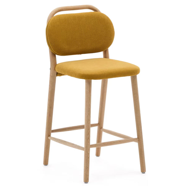 Rumi Fabric Kitchen Bar Stool in Oak/Mustard - Marc & Main