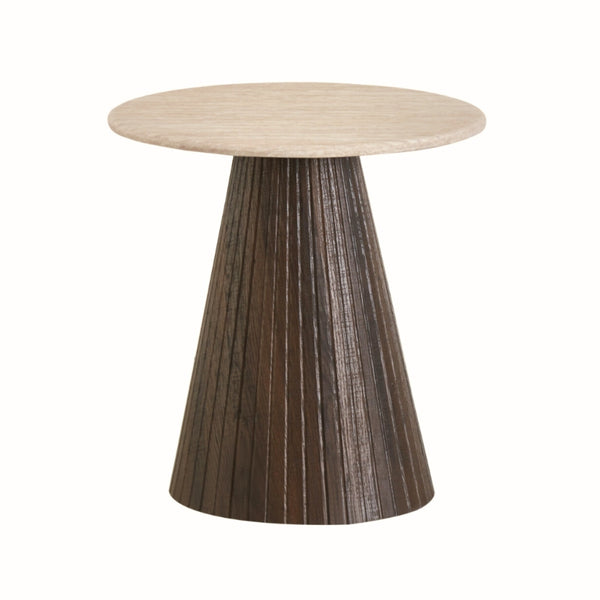 Theo 55cm Side Table in Dark Walnut/Travertine - Marc & Main