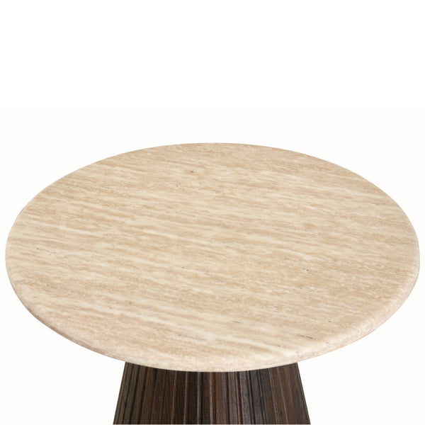 Theo 55cm Side Table in Dark Walnut/Travertine - Marc & Main