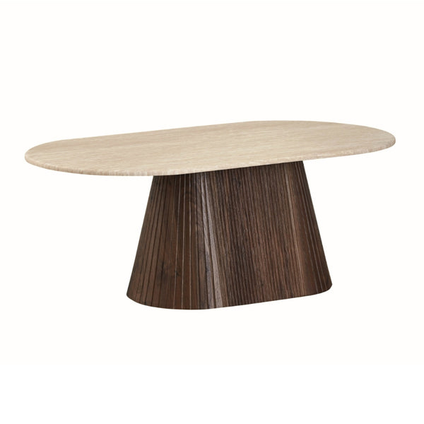 Theo 130cm Coffee Table in Dark Walnut/Travertine - Marc & Main