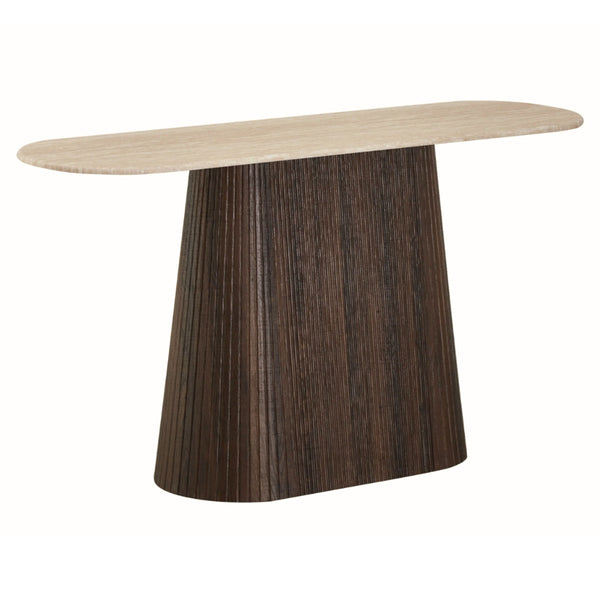 Theo 150cm Console Table in Dark Walnut/Travertine - Marc & Main