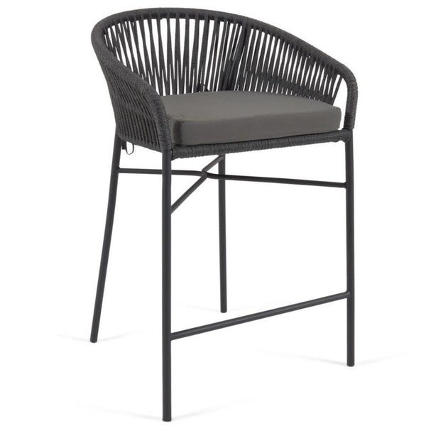 Jonas 65cm Rope Bar Stool in Dark Grey - Marc & Main